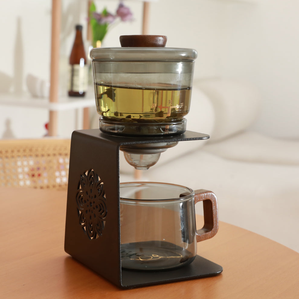 Rora Black Iron Frame Semi-Automatic Glass Teapot Lazy Kungfu Magnetic ...