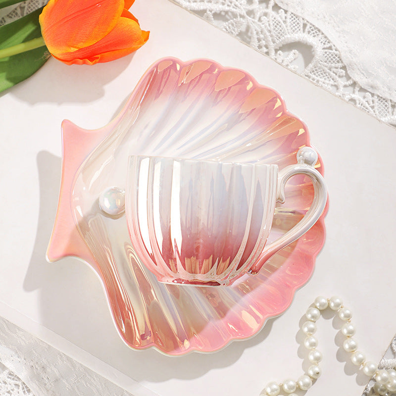 Pearl Shell Ceramic Exquisite Coffee Cup and Saucer Set for Afternoon ...