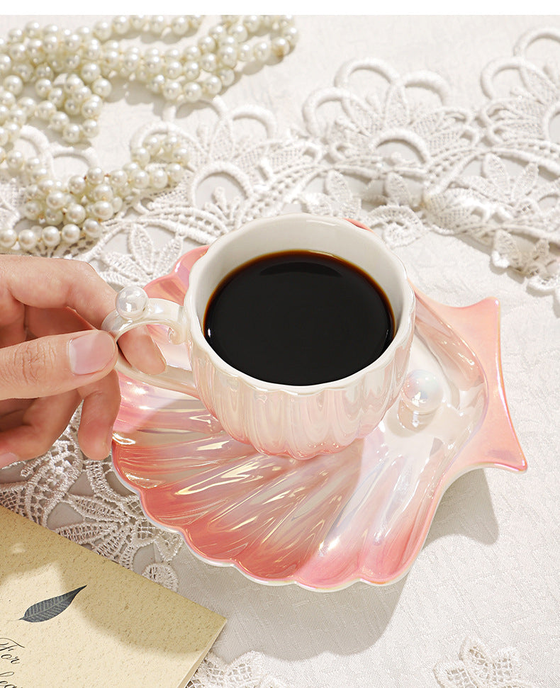 Pearl Shell Ceramic Exquisite Coffee Cup and Saucer Set for Afternoon ...